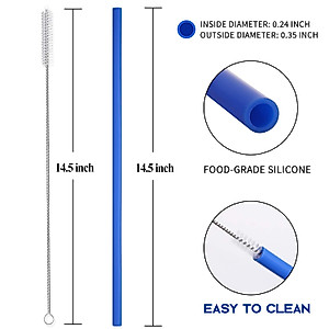 Hiware Extra Long 14.5" Reusable Silicone Straws for 128 oz/ 1 Gallon Water Bottle, Gallon Water Jug - 2 Pack Flexible Drinking Straws for Extra Tall Cups and Giant Mugs with Cleaning Brush