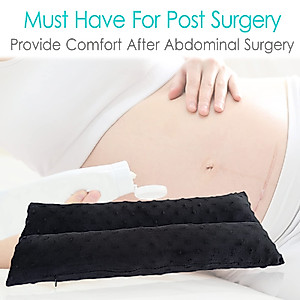 Hysterectomy Pillow Abdominal Post Surgery Pillows with Pocket Comfort for Ice Heat Packs Tummy Tuck Belly Incision Recovery Seatbelt Gifts Women Patients Minky Dot Black
