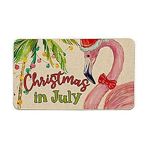 Artoid Mode Flamingo Christmas in July Doormat, Home Decor Low-Profile Switch Rug Door Mat Floor Mat for Indoor Outdoor 17x29 Inch