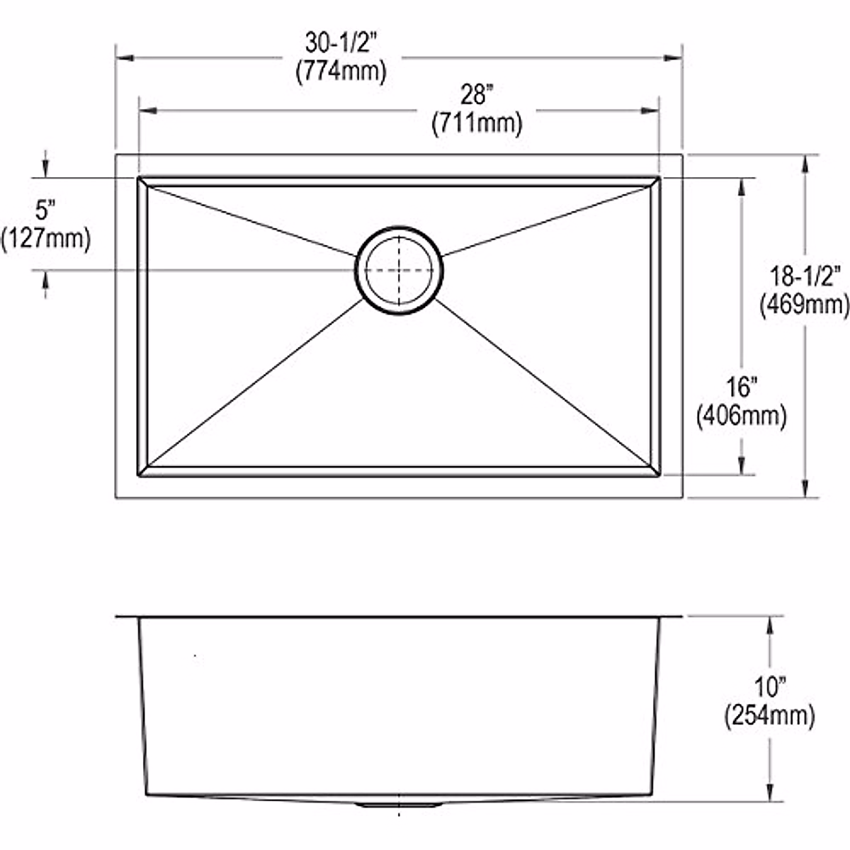 Elkay Crosstown 16 Gauge Stainless Steel, 30-1/2" x 18-1/2" x 10" Single Bowl Undermount Sink Kit