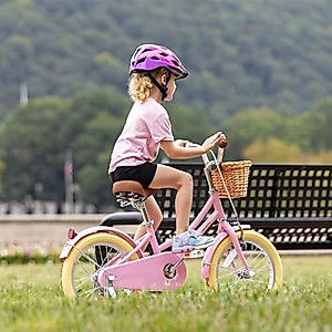 Glerc Little Molly 20 inch Kids Retro Cruiser Bike Bicycle for Girls Ages 7 8 9 10 11 12 13 Year Old with Wicker Basket & Lightweight & Kickstands & Bell for Birthday Gift Pink