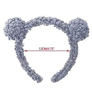 Fiarfiar Women Girls Winter Cute Bear Ears Headband Solid Color Curly Faux Fleece Hair Hoop Wash Face Makeup Bathroom Bandana Party Photo Props