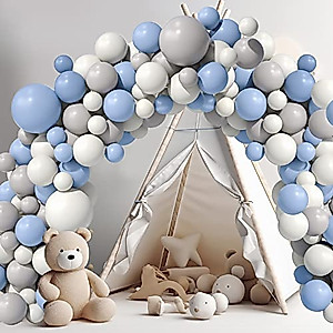 ZFUNBO Blue Gray and White Balloon Garland Arch Kit, Double Stuffed Latex Balloon Garland for Gender Reveal Baby Shower Wedding Graduation Anniversary Birthday Party Background Decorations