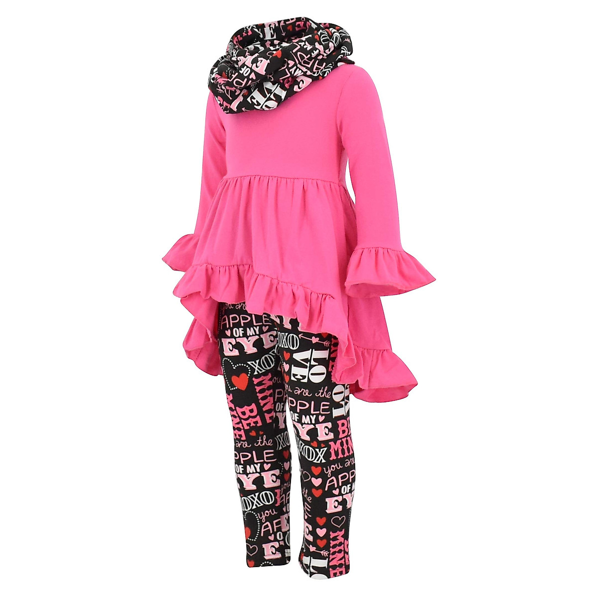 Unique Baby Girls Valentines Day Toddler Outfit Ruffle Top Legging Set (7 Years, Pink)