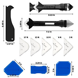 Silicone Caulking Tool Caulk Remover 3 in 1 (Stainless Steelhead), Sealant Finishing Tool Grout Scraper, Reuse and Replace 5 Silicone Pads, Great Tools for Kitchen Bathroom Window, Sink Joint