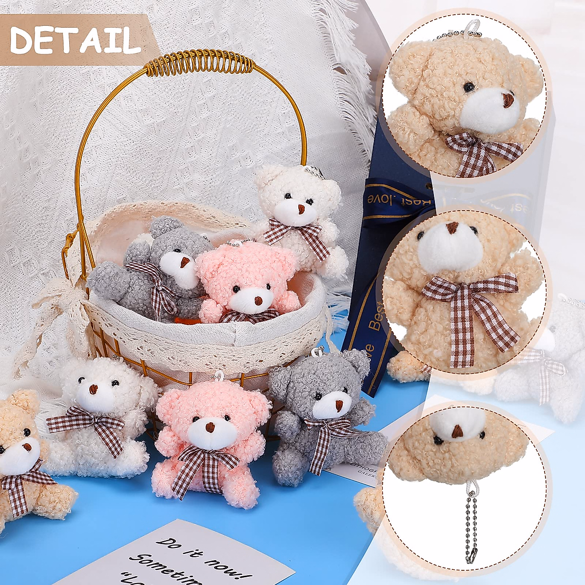 Zomiboo 12 Pcs Easter Bunny Bear Koala 4 Inch Mini Animal Plush Toys Soft Cute Dolls Sleeping and Playing Stuffed Toys Gifts for DIY Baby Shower Party(Bear,Pink, Apricot, Gray, White)