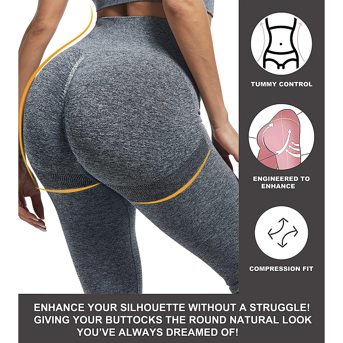 CHRLEISURE 3 Piece Workout Leggings Sets for Women, Gym Scrunch Butt Butt Lifting Seamless Leggings (Dark Gray, L)