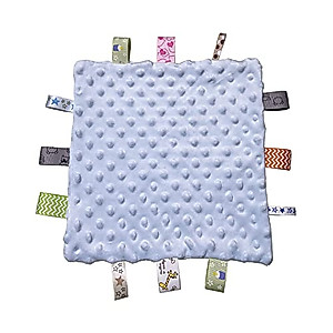 Baby Tags Security Blanket -Baby Soothing Plush Blanket with Colorful Tags,Square Sensory Toys ,10 x 10 inches, for 3-12 Months Babies(Blue)