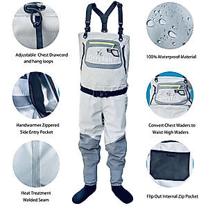 Drryfsh Breathable Chest Waist Convertible Hunting Fishing Waders for Men&Women (3X-Large)
