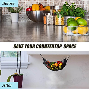 Large Macrame Fruit Hammock Under Cabinet,Veggie Banana Hammock Hanging Fruit Basket,Saves Counter Space for Kitchen Boat Rv Camper (black)