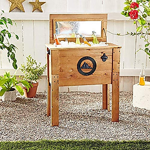 Rustic Outdoor Beverage Cooler for Patio - 45 Qt. - Rustic Brown - Backyard Expressions