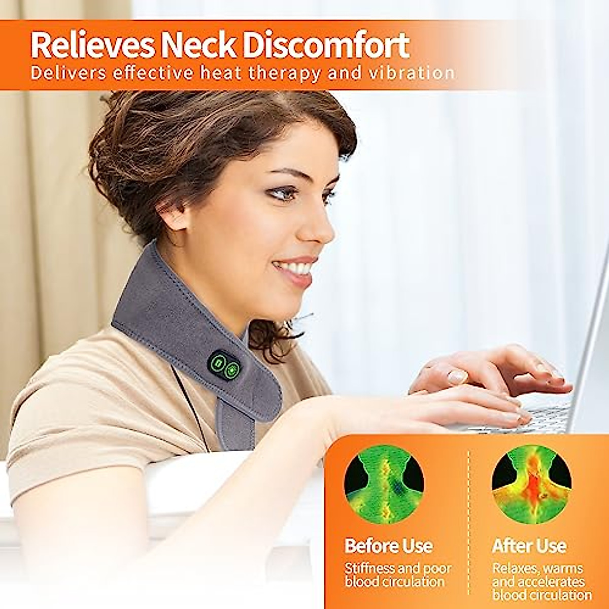 Comfheat USB Neck Heating Pad with Vibration Heated Neck Wrap for Pain Relief, Neck Massage Heat Pad Thermal Wram Therapy for Soreness Stiffness, 3 Heat Levels Auto Shut Off (Non-Rechargeable)