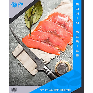 KESSAKU Fillet Knife - 7 inch - Ronin Series - Flexible - Razor Sharp - Forged 7Cr17MoV High Carbon Stainless Steel - Boning, Trimming, Skinning - Wood Handle with Blade Guard