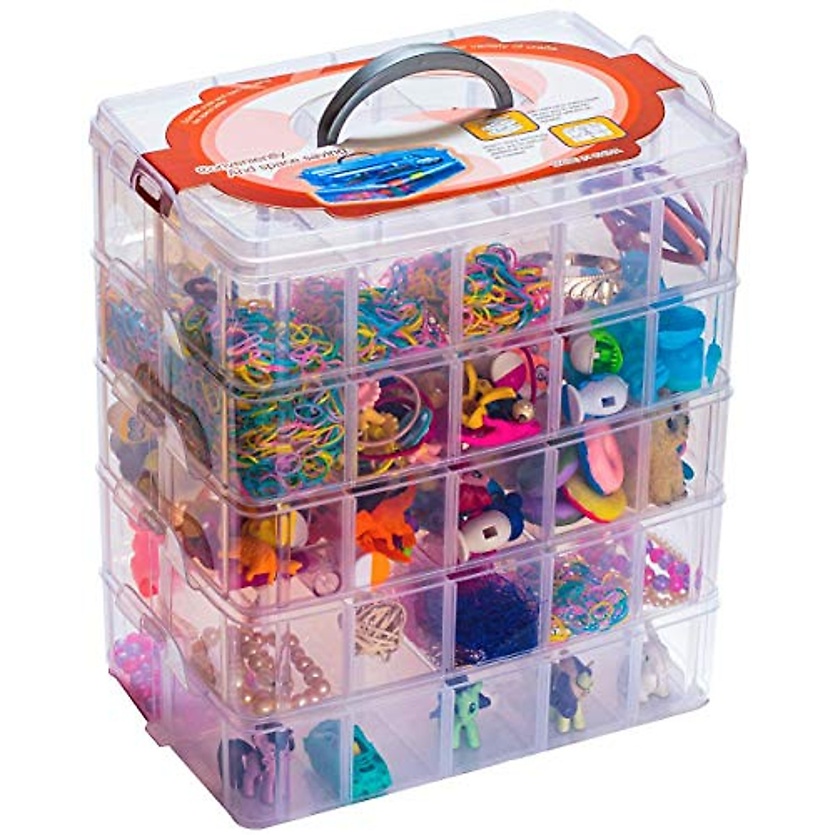 Sooyee 5 Layers Stackable Storage Container Clear 50 Adjustable Compartments,Compatible with Small Toys Arts and Crafts Piping Tips Hardware Storage Organizer