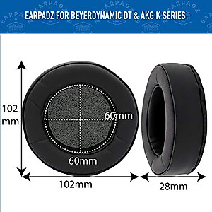 Earpadz Replacement for Beyerdynamic DT990, DT770, Custom One Pro, AKG K240 Earpads, Protein Leather Headphone Cushions (Midnight, Black, 1 Pair)