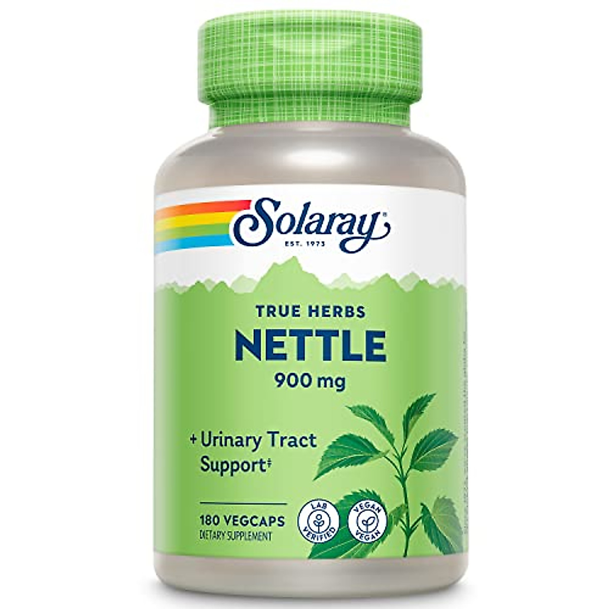 SOLARAY Nettle Leaf 900 mg, Vegan Supplement for Urinary Health and Kidney Support, Prostate Health and Respiratory Wellness, Non-GMO, 60 Day Money Back Guarantee. 90 Servings, 180 VegCaps