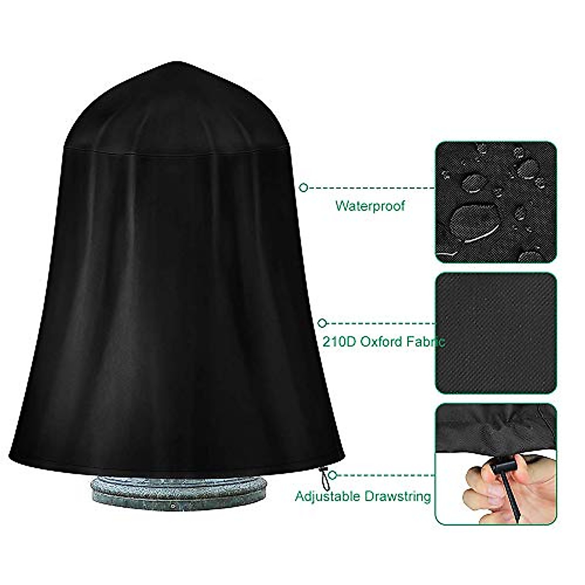 UCARE Outdoor Garden Fountain Covers Waterproof Dustproof Statue Protective Cover for Winter Patio Water Fountains Statues, 48"x68" Fountain Cover (Black)