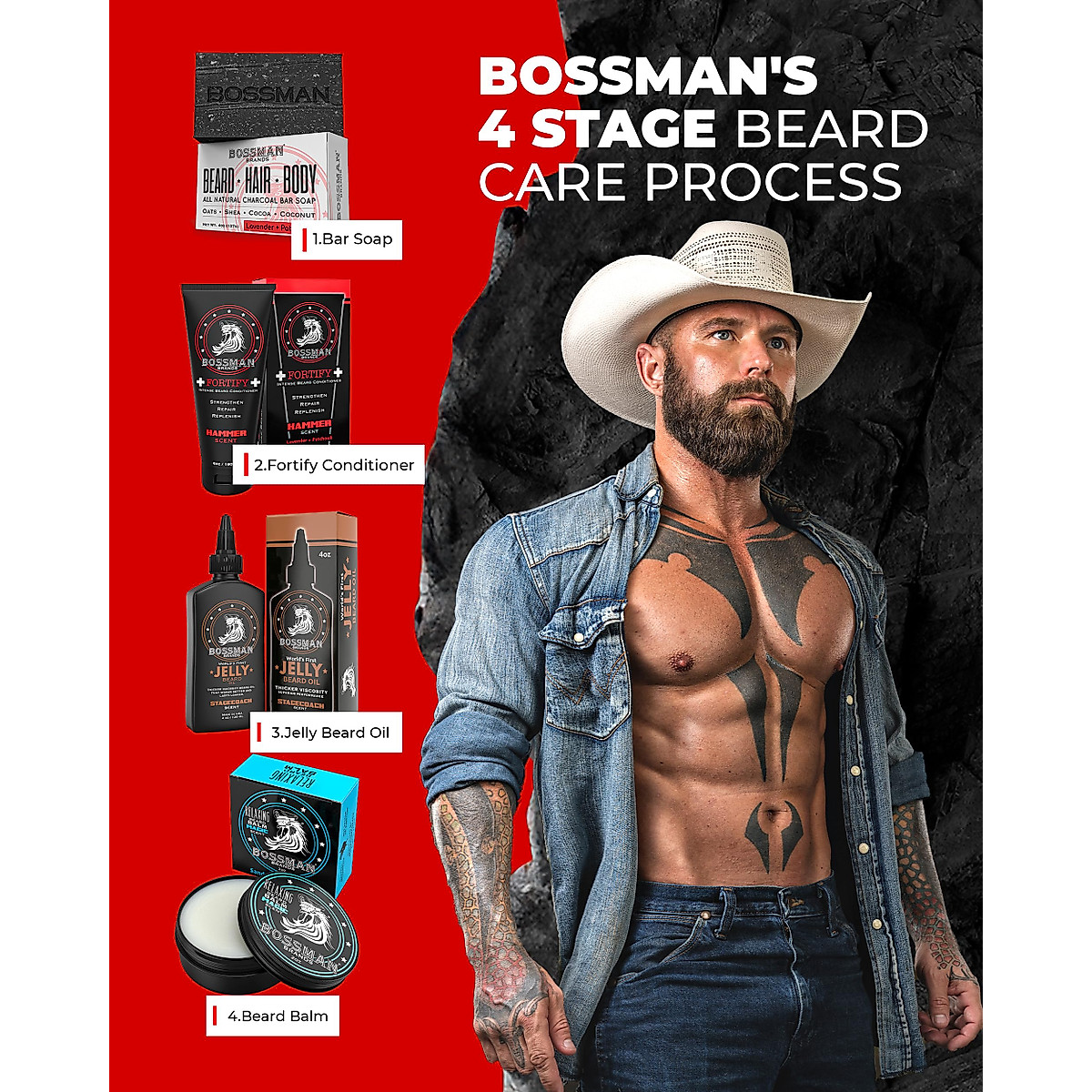 Bossman Relaxing Beard Balm - Beard Tamer, Relaxer, Thickener and Softener Cream - Beard Care Product - Made in USA (Royal Oud Scent)