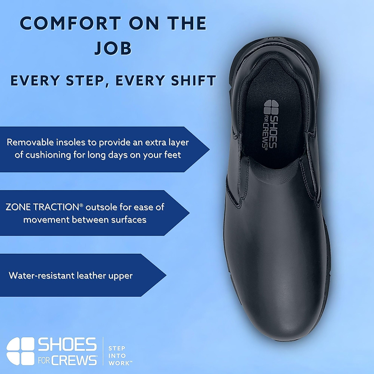 Shoes for Crews Cater II, Men's Non Slip, Slip On Shoes for Men, Water Resistant Mens Work Shoes - Med Comfortable Slip Resistant Work Shoes Men, Safety Footwear, Black, Size 7.5