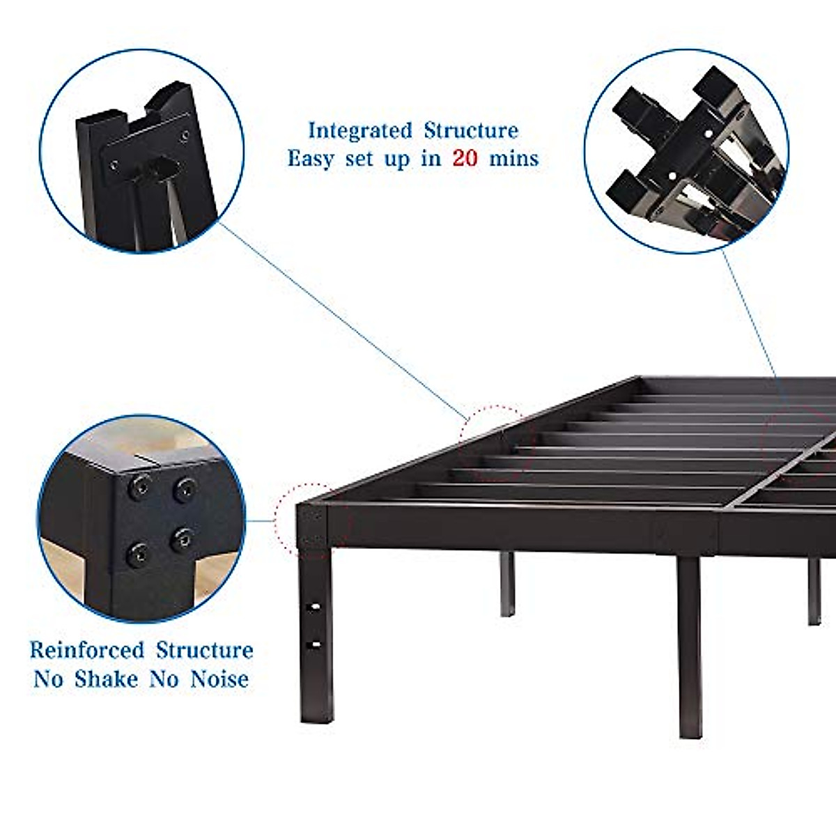 Homdock King Size Bed Frame-16 Inch Metal Platform Mattress Foundation/Sturdy Strong Steel Structure 3500 lbs Heavy Duty/Noise Free/None Slip/No Box Spring Needed/Black Finish