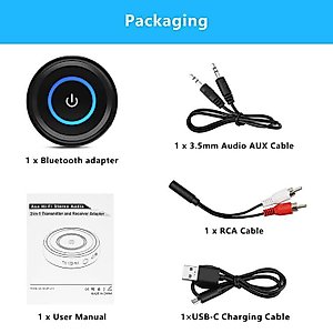 Frienicty Bluetooth 5.3 Transmitter Adapter for TV, 2-in-1 Wireless Audio Transmitter Receiver, Bluetooth AUX Adapter for Airplane Headphones PC Speaker Home Stereo, No Audio Delay, Pair Two at Once