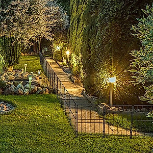 OUSHENG Decorative Garden Fence Fencing 10 Panels, 10ft (L) x 22in (H) Rustproof Metal Wire Border Animal Barrier with Plastic Stakes for Dog Yard Patio Outdoor, Square