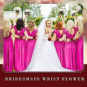 Sherr 24 Pieces Wine Red Wrist Corsage Wristlet Band for Bridal Bridesmaid Girls Women Red Rose Bracelets Wedding Artificial Wrist Corsages Burgundy Rose Hand Flower for Prom Wedding Engagement