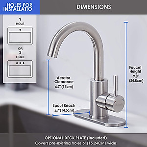 BEHOK Wet Bar Sink Faucet Single Hole Stainless Steel 1 Handle Small Modern Kitchen Tap Prep Sink Bath Bathroom Mixer