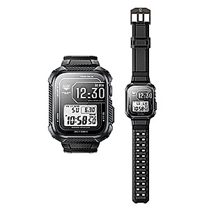 i-Blason Armorbox Compatible with Apple Watch Band [45mm] for Apple Watch Series 9/8/7, Rugged TPU Watch Band with 2-Pack Bumper Cases [Built-in Tempered Glass Screen Protector] (Black, 45mm)