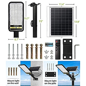 APONUO Solar Street Lights Outdoor,100W Solar Street Light Outdoor Dusk to Dawn Lamp 98 LEDs 7000K Motion Sensor Light with Remote Control Pole Security Led Flood Light for Yard, Garden, Patio