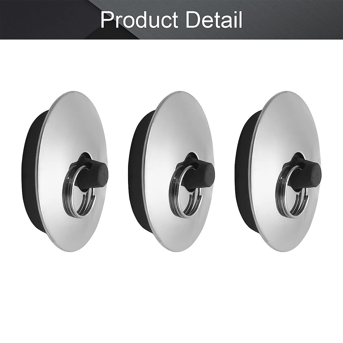 MroMax 3Pcs Stainless Steel Sink Plug Drain Stopper Fit 39mm with Ring for Bathtub Kitchen Bathroom Silver, Black