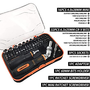 Ratcheting Screwdriver Set TOOLMAK 61pcs Socket Set & Screwdriver Bit Set with Rotatable Ratchet Handles ＆ Storage Case, Household Repair Tool Kits for Bike