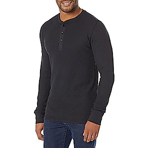 Amazon Essentials Men's Slim-Fit Long-Sleeve Waffle Henley Shirt, Black, Large