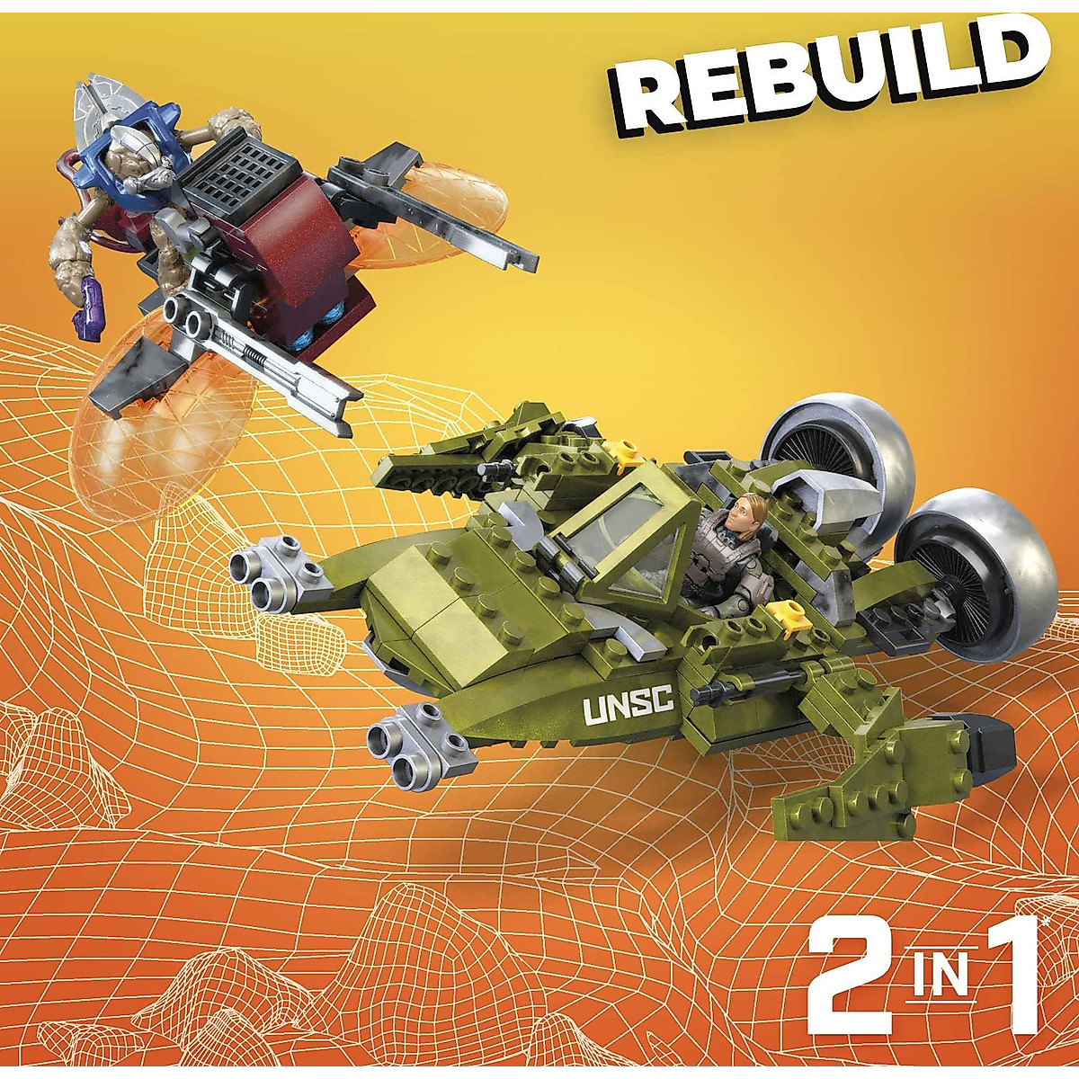 MEGA Halo Infinite Toy Building Set, UNSC Wasp Onslaught Aircraft with 406 Pieces, 4 Poseable Action Figures and Accessories, for Collectors