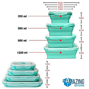Collapsible Silicone Food Storage Container Set of 4 with Lids | Stackable - Space Saving | Microwaveable | Freezer, Dishwasher Safe| BPA Free|Collapsible Leftover or Meal Prep Lunch Box Containers