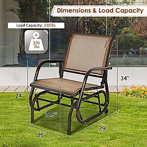 UYSB Outdoor Single Swing Glider Rocking Chair Armrest Garden Porch Backyard Brown Chair Rocking Chair Rocker Chair Rocker Camp Chair Rocker Recliner Rocking Camp Chair Rocking Chairs