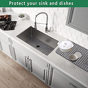 Silicone Sink Protectors for Kitchen Sink, GUUKIN 26''x 14'' Sink Mat Grid for Bottom of Farmhouse Stainless Steel Porcelain Sink with Center Drain (Grey)