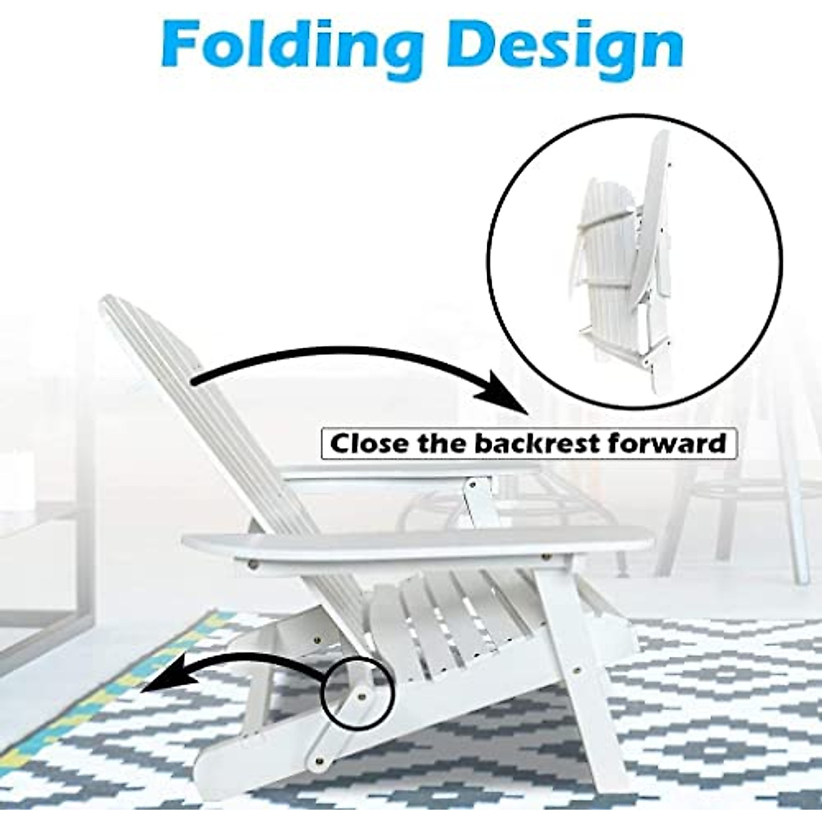 PIKAQTOP Folding Adirondack Chair, Wooden Accent Furniture with Arms, Solid Wooden Weather Resistant Patio Chairs Lounger Chair Lawn Chair for Deck, Backyard, Garden, Patio