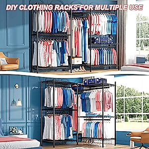 Raybee Clothes Rack, Heavy Duty Clothing Racks for Hanging Clothes 830 LBS Metal Clothes Racks for Hanging Clothes Wire Garment Rack Free Standing Closet Portable & Sturdy 74.8”Wx17.7”Dx76.8”H Black