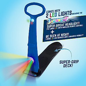Geospace Twin LED Illuminator Ski Skooter Snow Sled with 2 LED Lights for Winter Fun & Max Visibility: Fold-up Portable Snowboard Kick-Scooter Sled for Use on Snow (Blue)