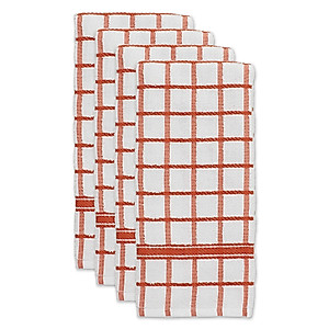 DII Basic Terry Collection Windowpane Dishtowel Set, 16x26, Spice, 4 Count