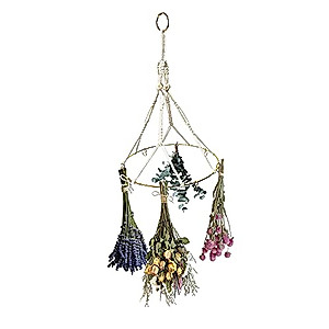 Shiyode Herb Dryer Handmade Plant Drier Rack Kit Flower Drying Hanging Holder Decorative Hanger with Hooks for Herb and Spices Drying, Gold