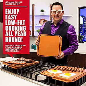 Gotham Steel This Classic Nonstick Double Grill Griddle Pan, Brown Reversible with Ti-Cerama Coating, Perfect for BBQs and More – As Seen on TV, lARGE