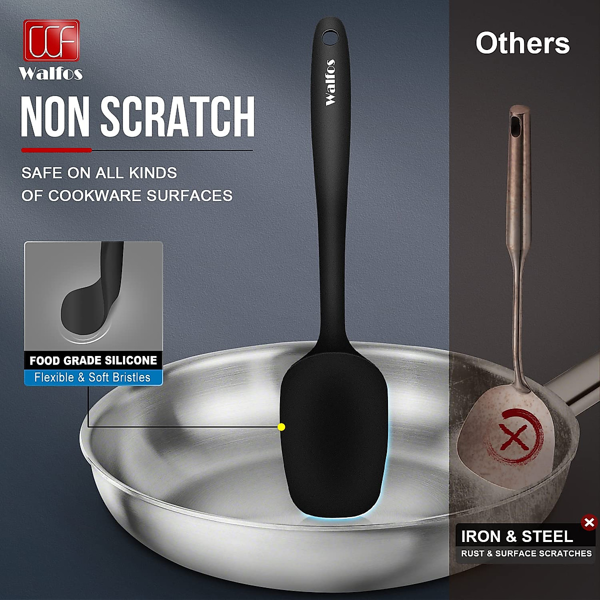 Walfos Silicone Spatula Set of 5 - (600°F) High Heat Resistant Kitchen Scraper Spatulas, One-Pieces Seamless Design, Perfect for Cooking Mixing & Baking - BPA Free and Dishwasher Safe,black