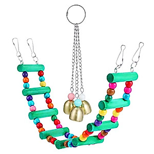 PATKAW 2Pcs Bird Parrot Ladder Toys Wooden Bird Climbing Ladder Bridge Bell Toy Colorful Cage Hanging Swing Chewing Toys for Budgerigar Parakeet Conure Cockatiel Mynah Love Birds