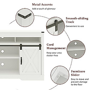 FansaFurn Farmhouse White Stand for TVs up to 65+ Inch Tall Entertainment Center with Sliding Barn Door, Console Storage Cabinet for Bedroom, Living Room…
