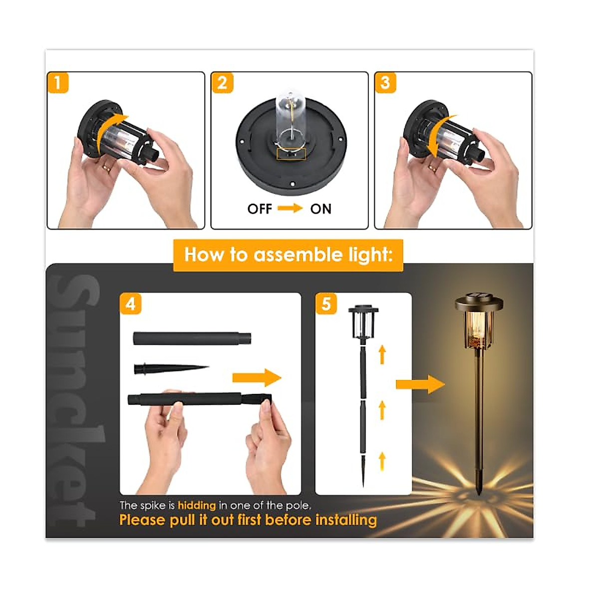 SUNCKET Solar Garden Lights, Yard Solar Outdoor Lights 6 Pack, IP65 Waterproof Auto On/Off Long Lasting Lighting Solar Powered Landscape Lights for Yard Walkway Driveway Lawn