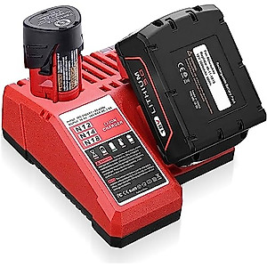Powerextra 2 Pack 3.0Ah M-12 Replacement Lithium 12V M-12 Battery and M-18 + M-12 Battery Charger kit, Compatible with Milwaukee M-12 Battery and M-18 Battery