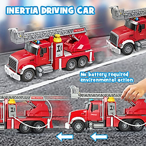 Dwi Dowellin Kids Fire Truck Toys for 3 4 5 6 Years Old Boys, Fire Rescue Vehicle with Shooting Water,Lights and Sounds