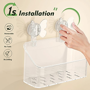 Eirunyx Clear Shower Caddy Suction Cup，No-Drill Clear Wall Caddy，Bathroom Shower Shelves Removable Shower Basket Strong Suction Shower Organizer Shower Rack